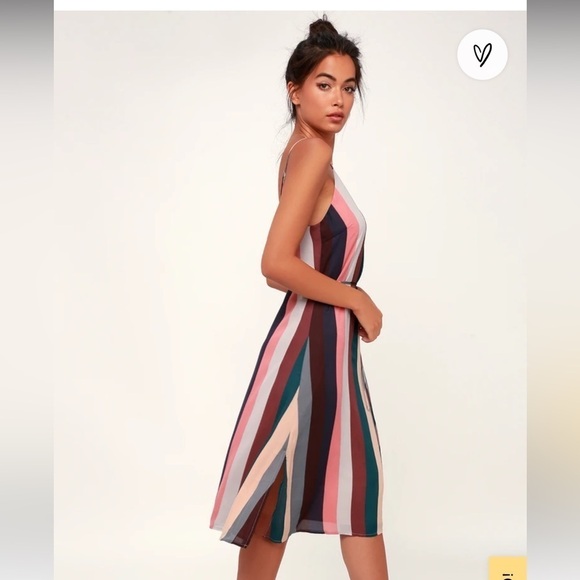 Lulus | Dresses | Nwt Lulus Erina Mauve Multi Stripe Belted Midi Slip ...